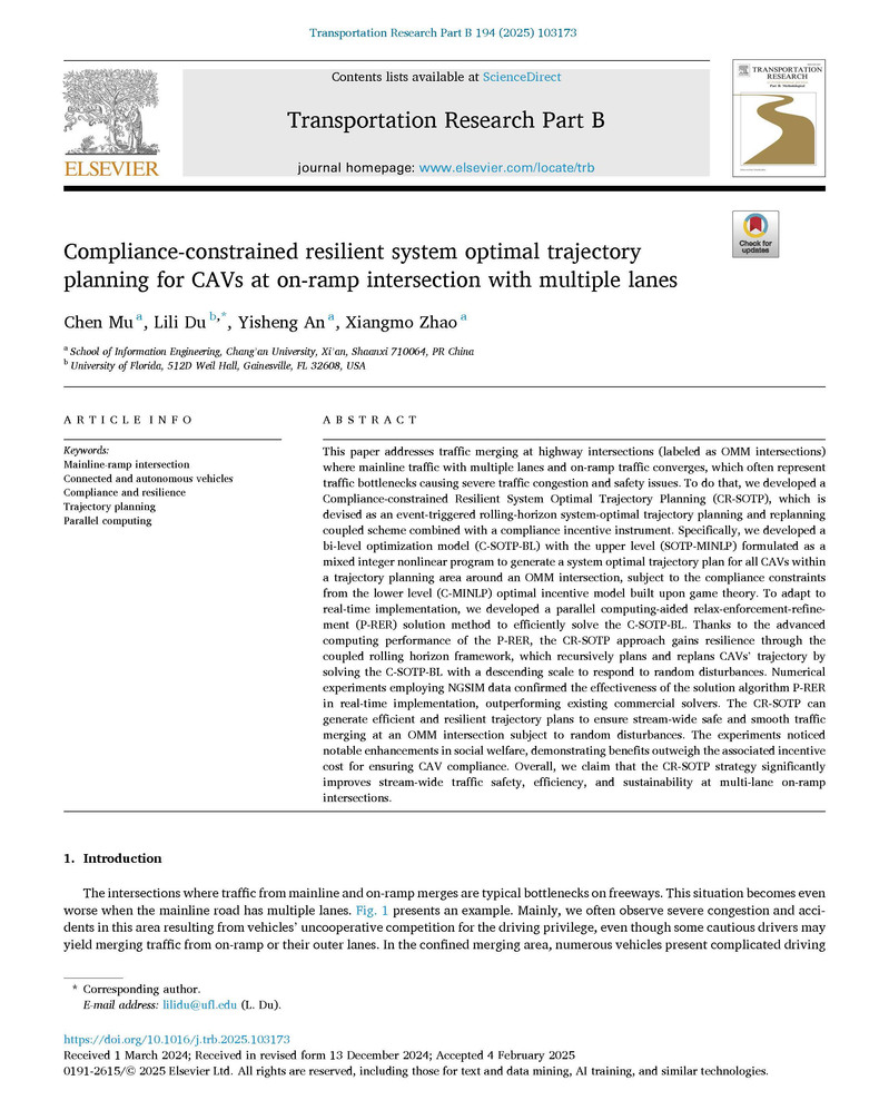 我院科研团队在《Transportation Research Part B: Methodological》发表研究成果